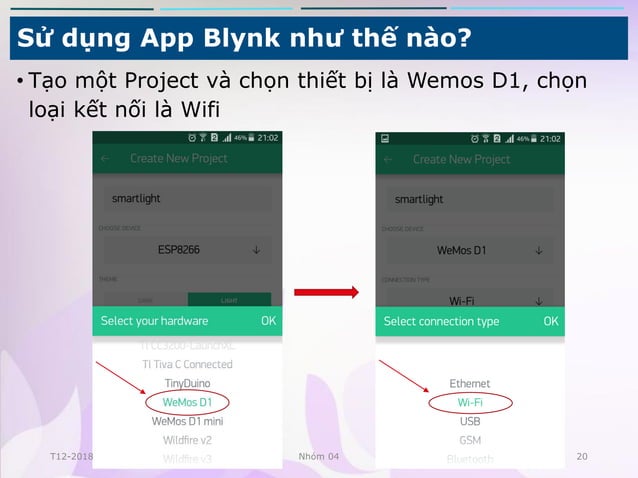 Presentation an IoT project - control LED through App Blynk on Wemos D1 | PDF