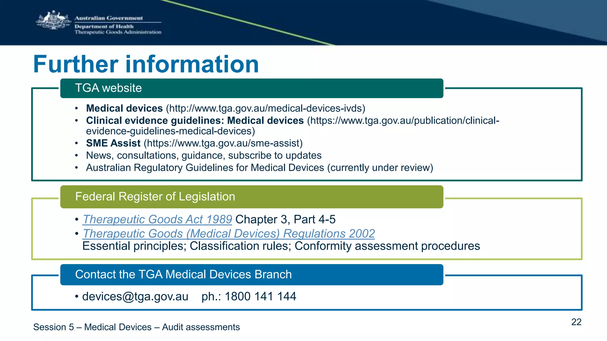 TGA presentation: medical devices audit assessments | PPTX