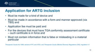 TGA Presentation: Medical Devices - Manufacturer Evidence and ...