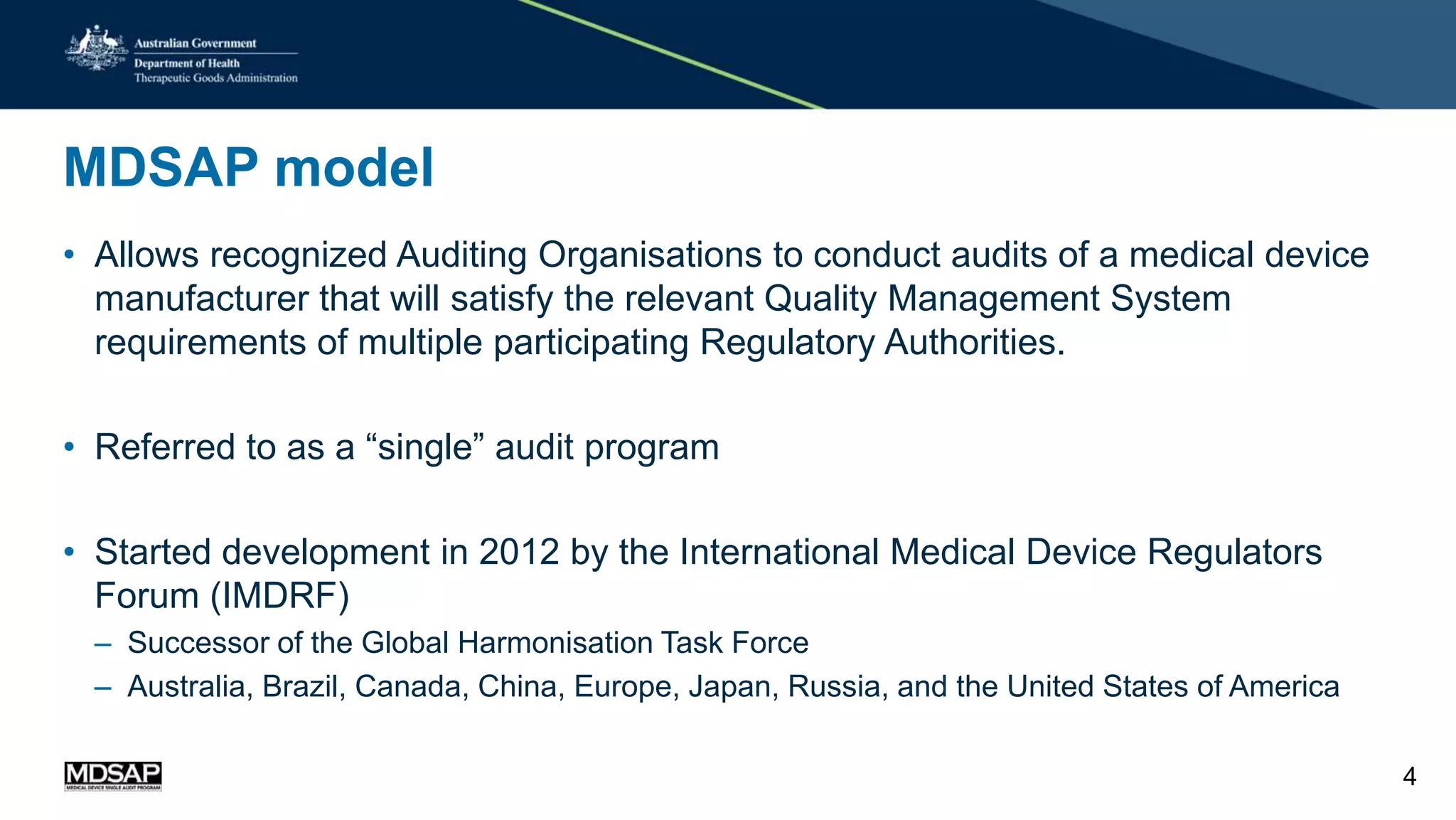 Presentation: Medical Devices Single Audit Program (MDSAP) Pilot Program | PPTX