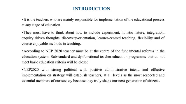 NEP 2020 related to Teacher Education | PPTX