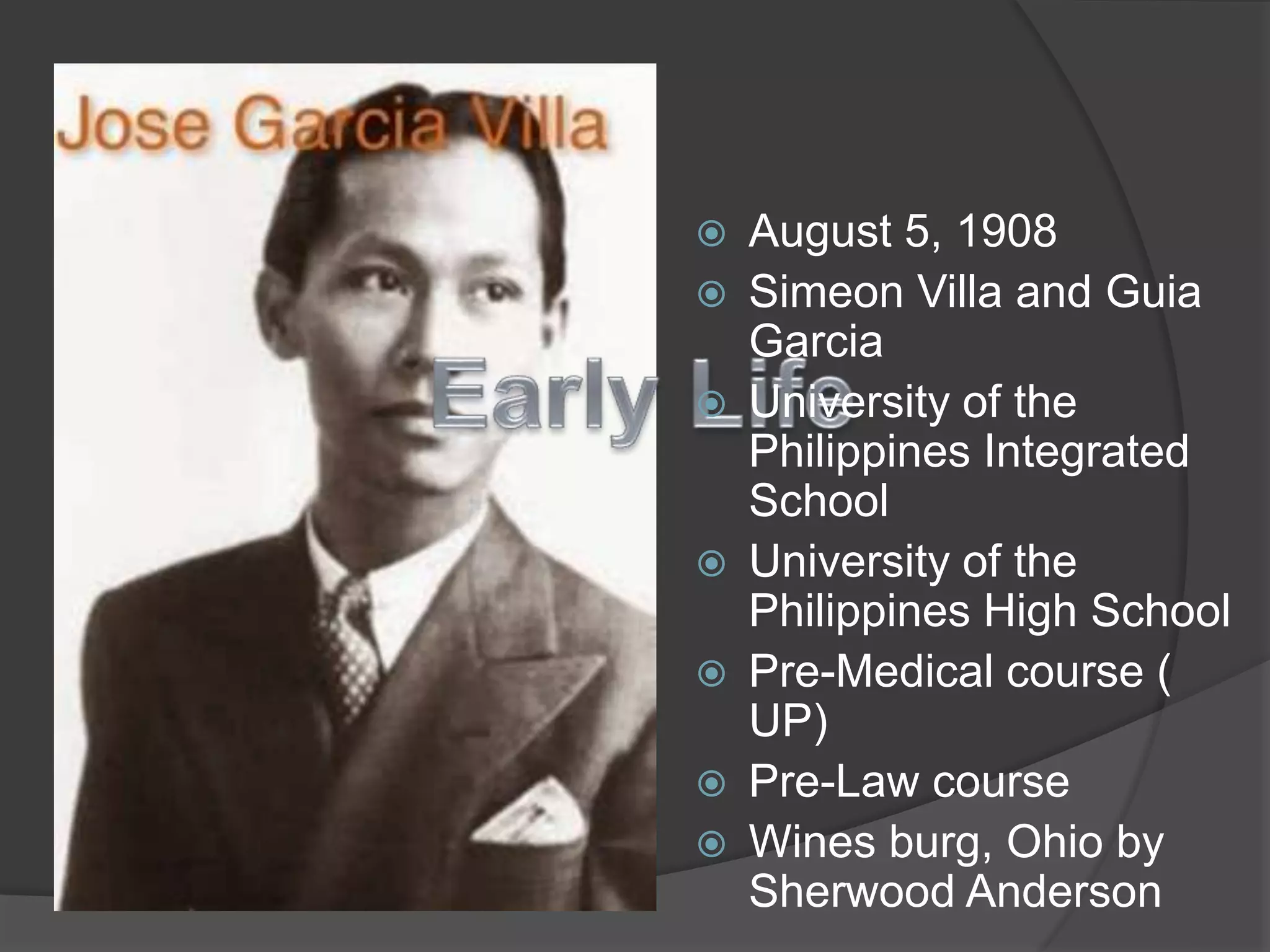 Jose Garcia Villa ( The Bashful one, First, A poem must be magical and ...