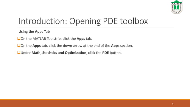 Presentation on Matlab pde toolbox | PPTX | Physics | Science