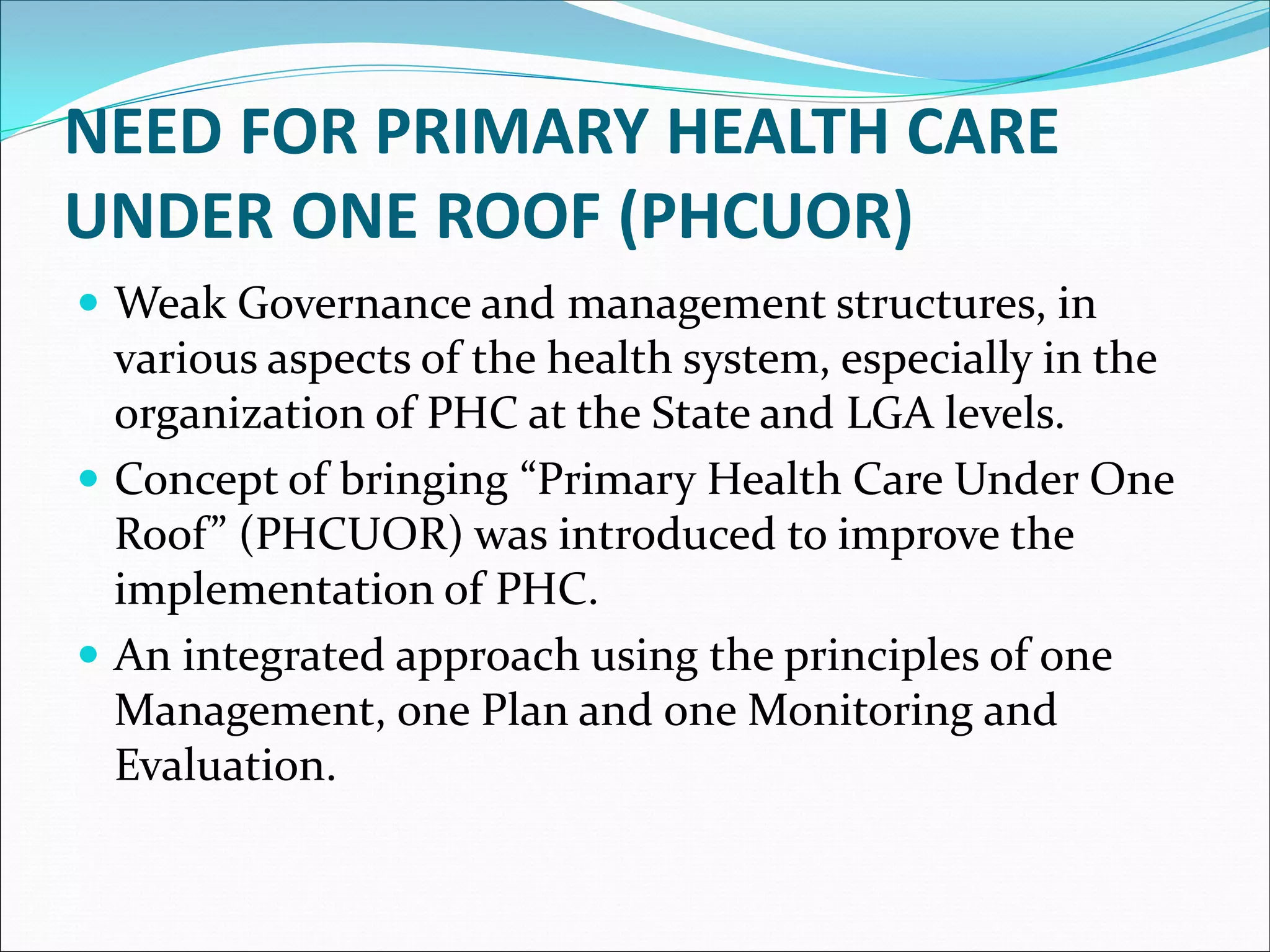 Primary Health Care Under One Roof - An Overview | PDF