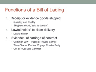 Outline of Conventions and Legislation applicable to Bills of Lading in ...
