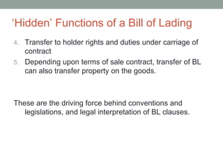 Outline of Conventions and Legislation applicable to Bills of Lading in ...