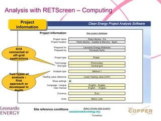 Small Scale Photovoltaic Installations - Use of RETScreen Software ...