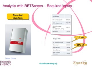 Small Scale Photovoltaic Installations - Use of RETScreen Software ...