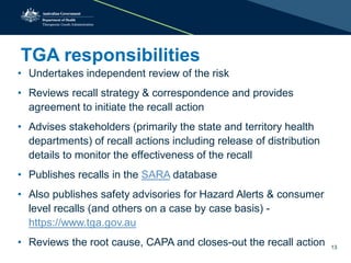 Presentation Recall of Therapeutic Goods – Overview | PDF | Recalls ...