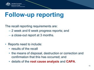 Presentation Recall of Therapeutic Goods – Overview | PDF