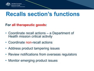 Presentation Recall of Therapeutic Goods – Overview | PDF | Recalls ...