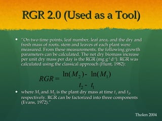 Relative Growth Rate (RGR) - Plant Physiology | PPT