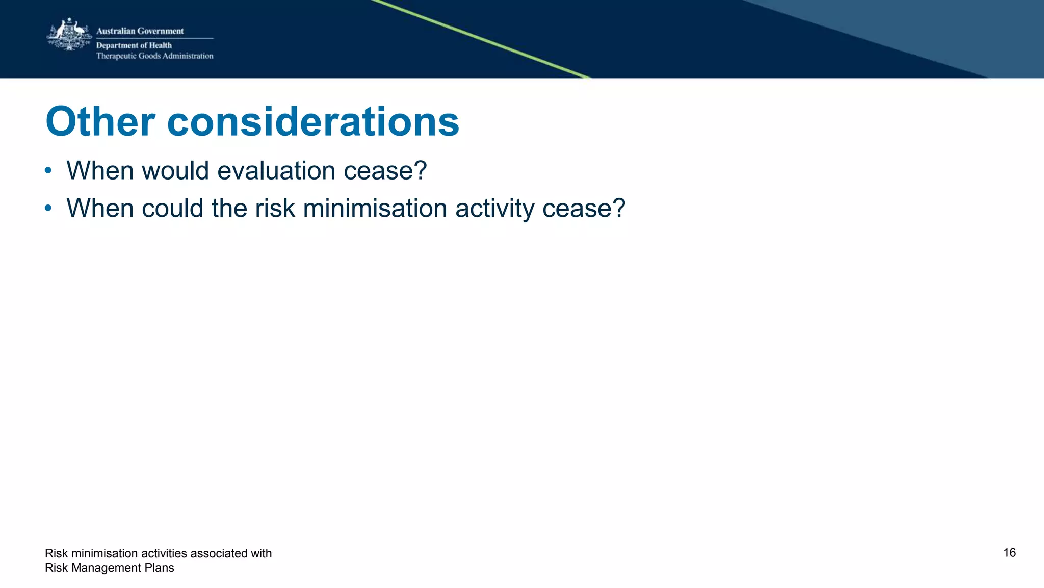 Risk minimisation activities associated with risk management plans | PPTX