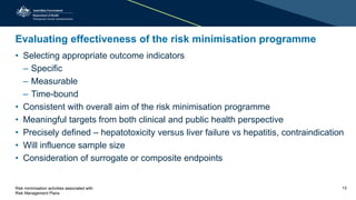 Risk minimisation activities associated with risk management plans | PPTX