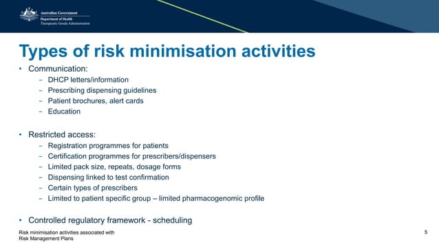 Risk minimisation activities associated with risk management plans | PPT