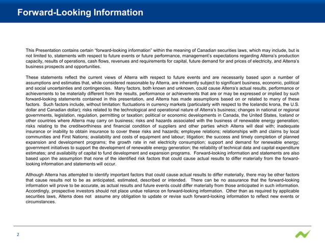 Alterra Power - Jan 2012 Presentation | PPT