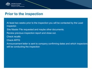 Presentation Therapeutic Goods Regulation and the GMP Inspection ...