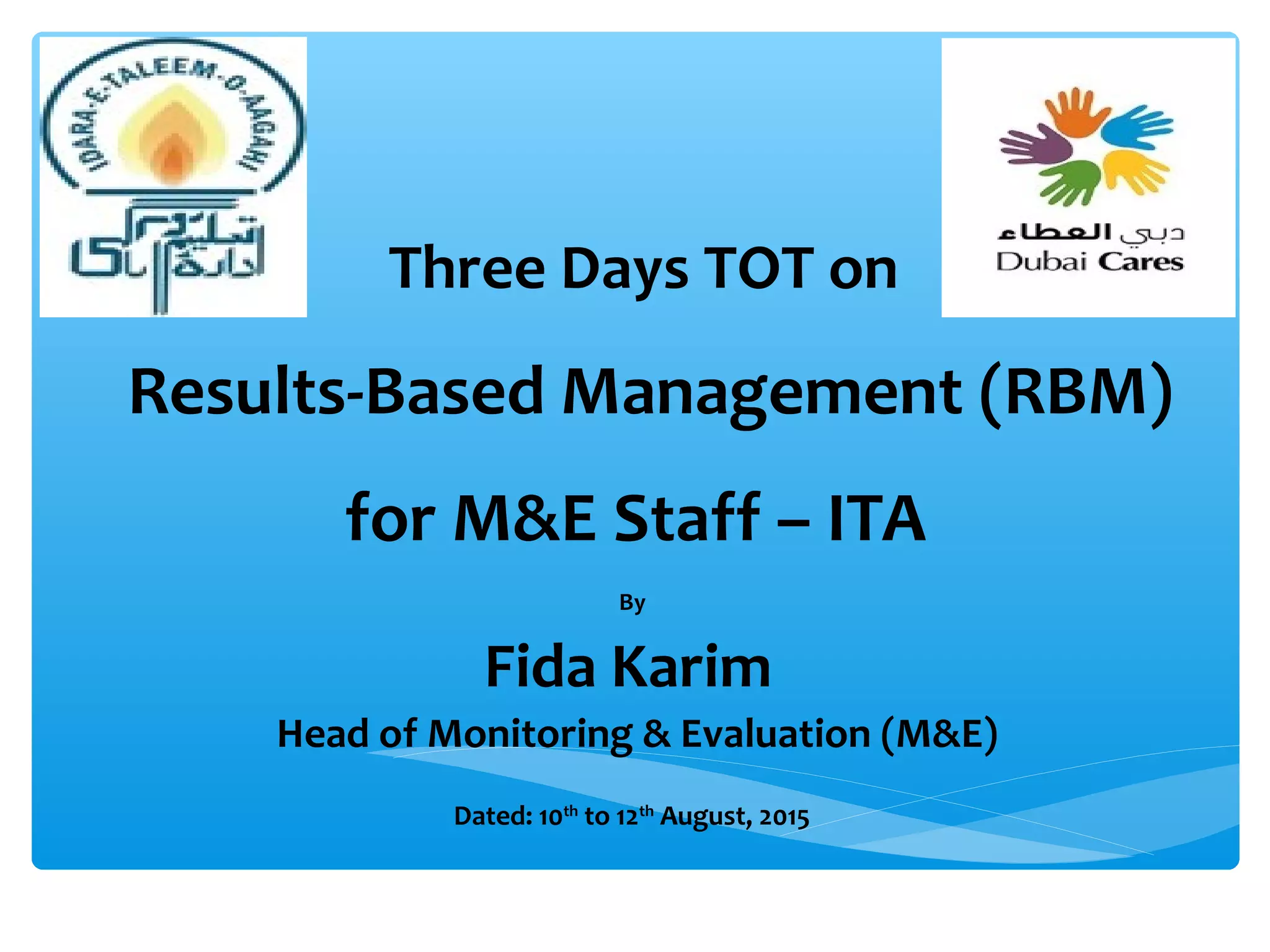 Presentation Training on Result Based Management (RBM) for M&E Staff | PPT