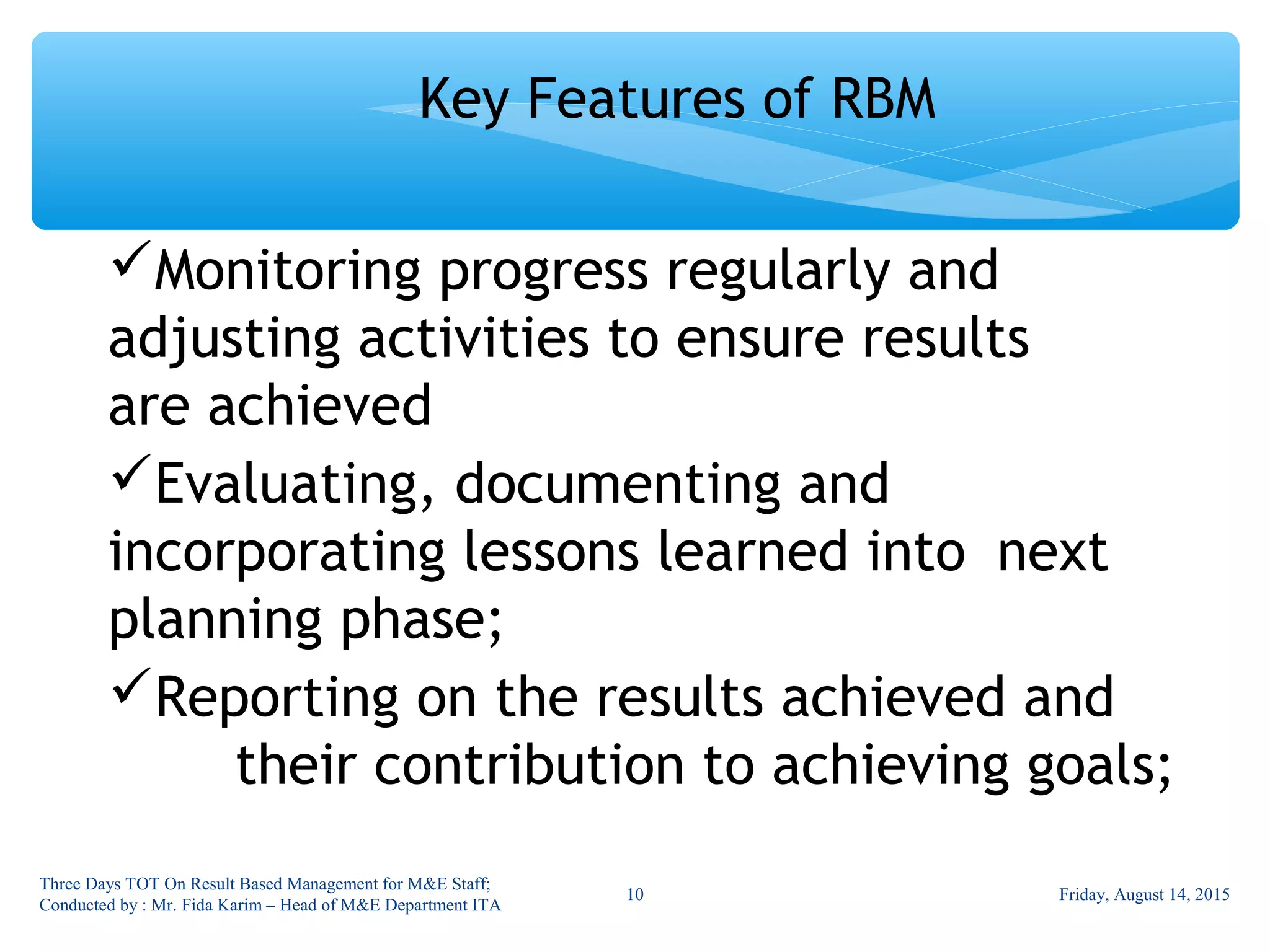 Presentation Training on Result Based Management (RBM) for M&E Staff | PPT