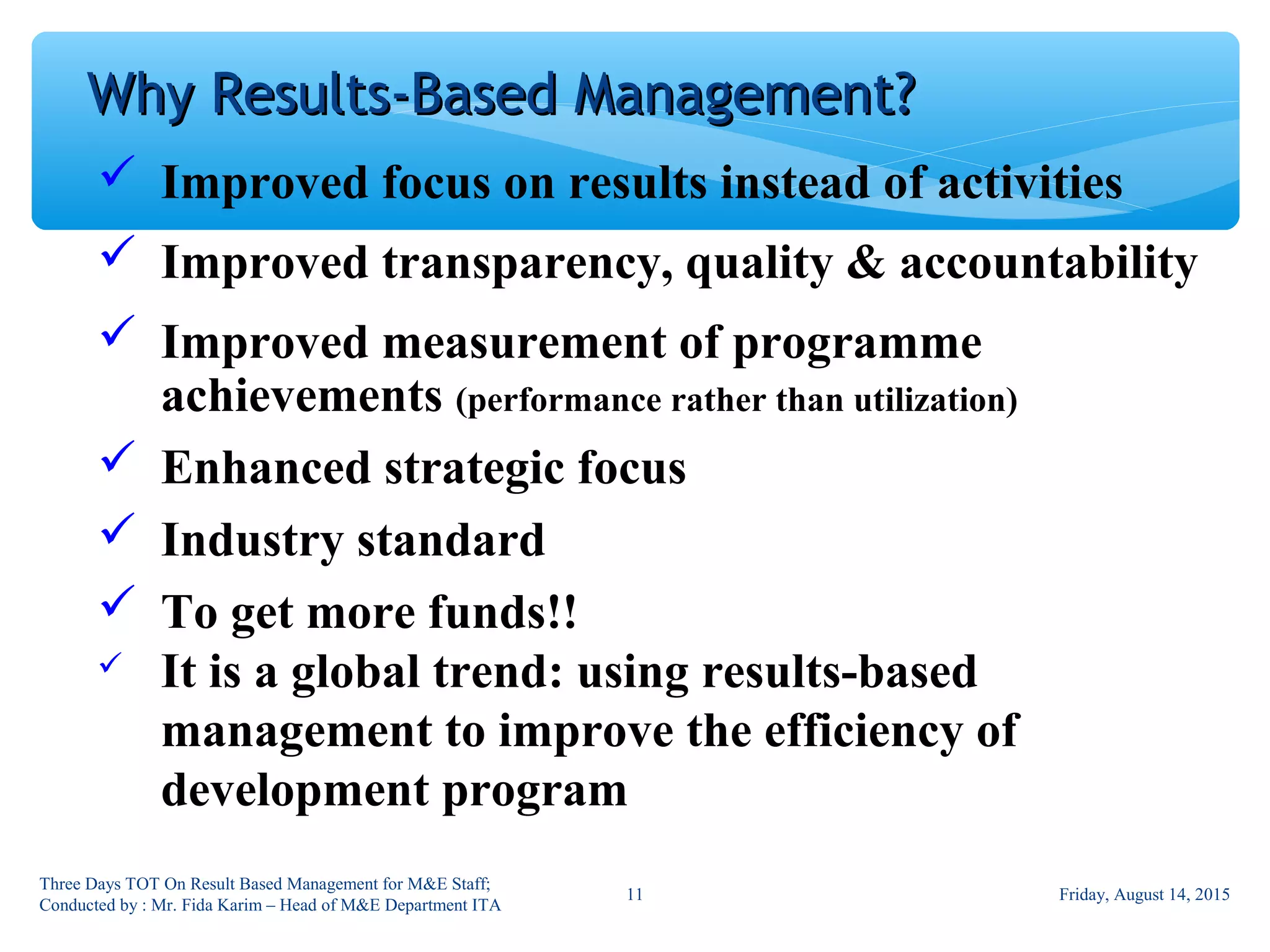 Presentation Training on Result Based Management (RBM) for M&E Staff | PPT