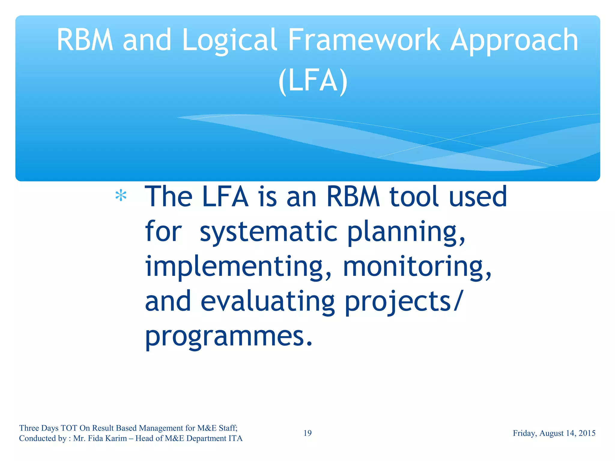 Presentation Training on Result Based Management (RBM) for M&E Staff | PPT
