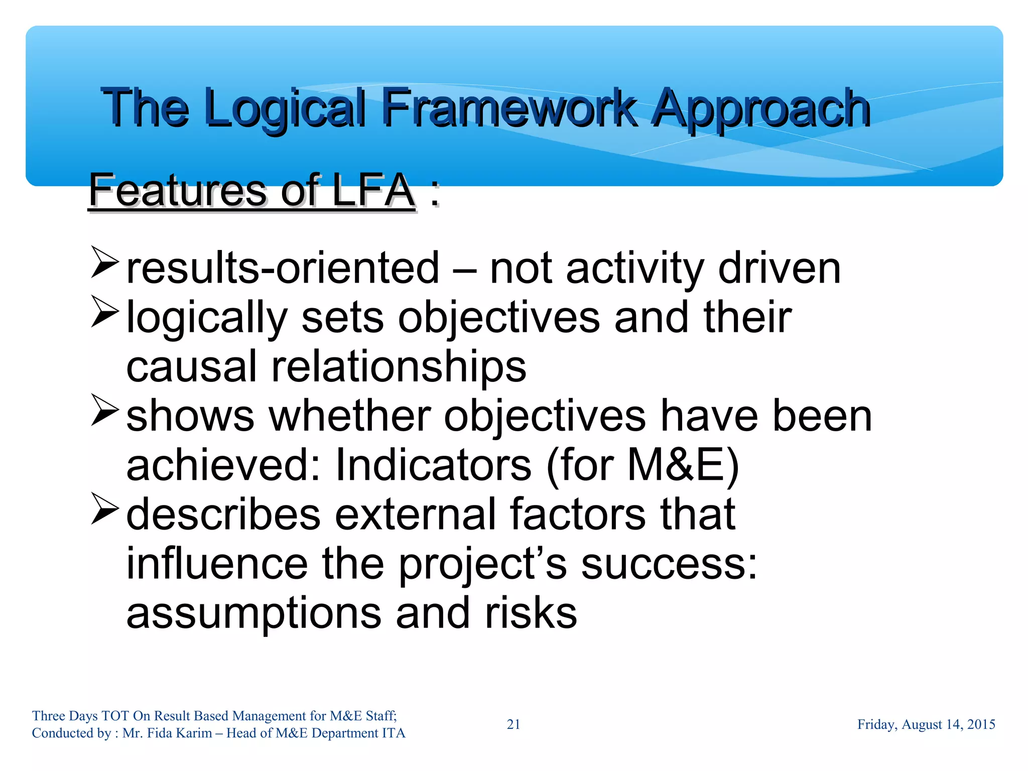 Presentation Training on Result Based Management (RBM) for M&E Staff | PPT