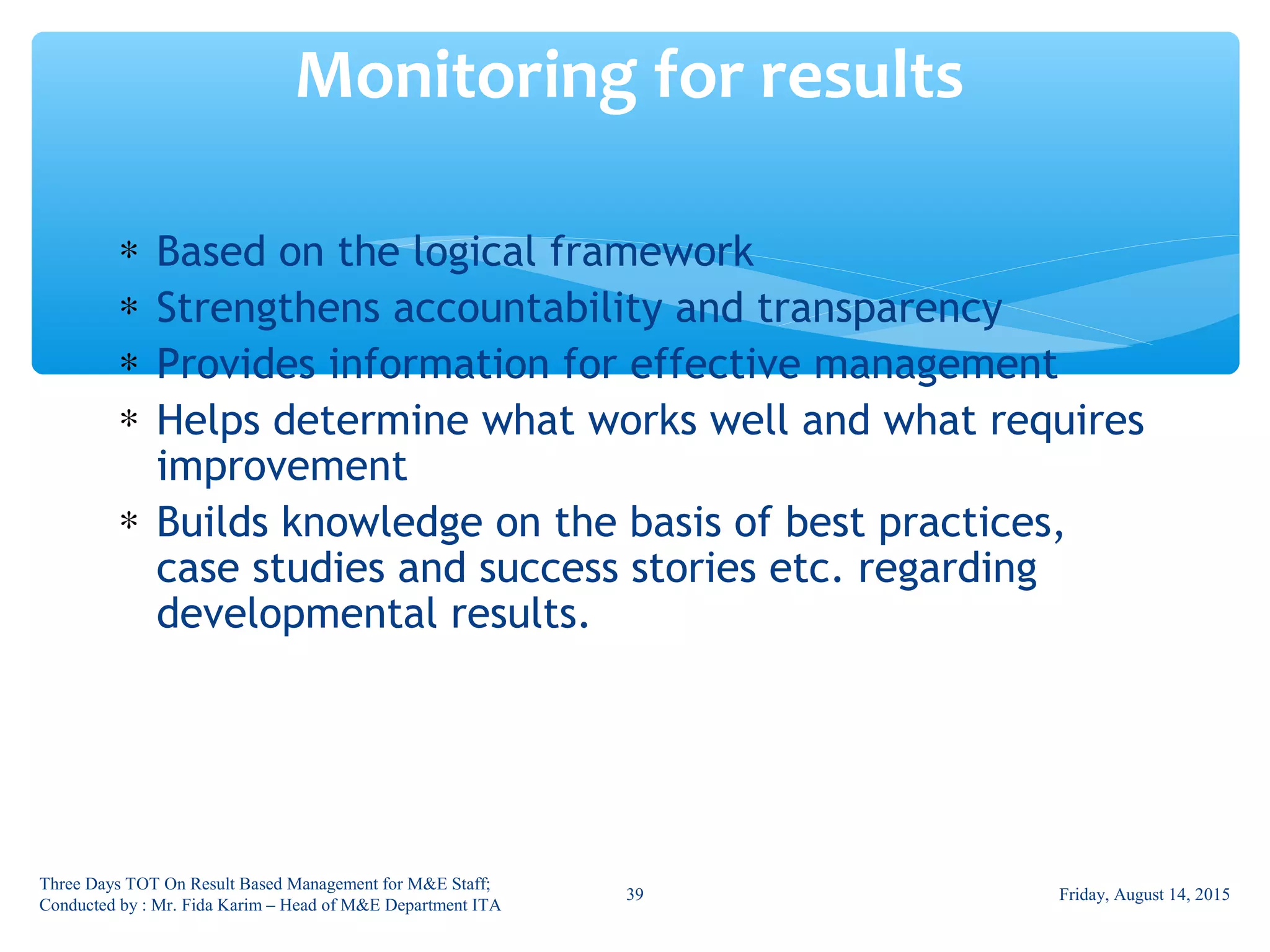 Presentation Training on Result Based Management (RBM) for M&E Staff | PPT