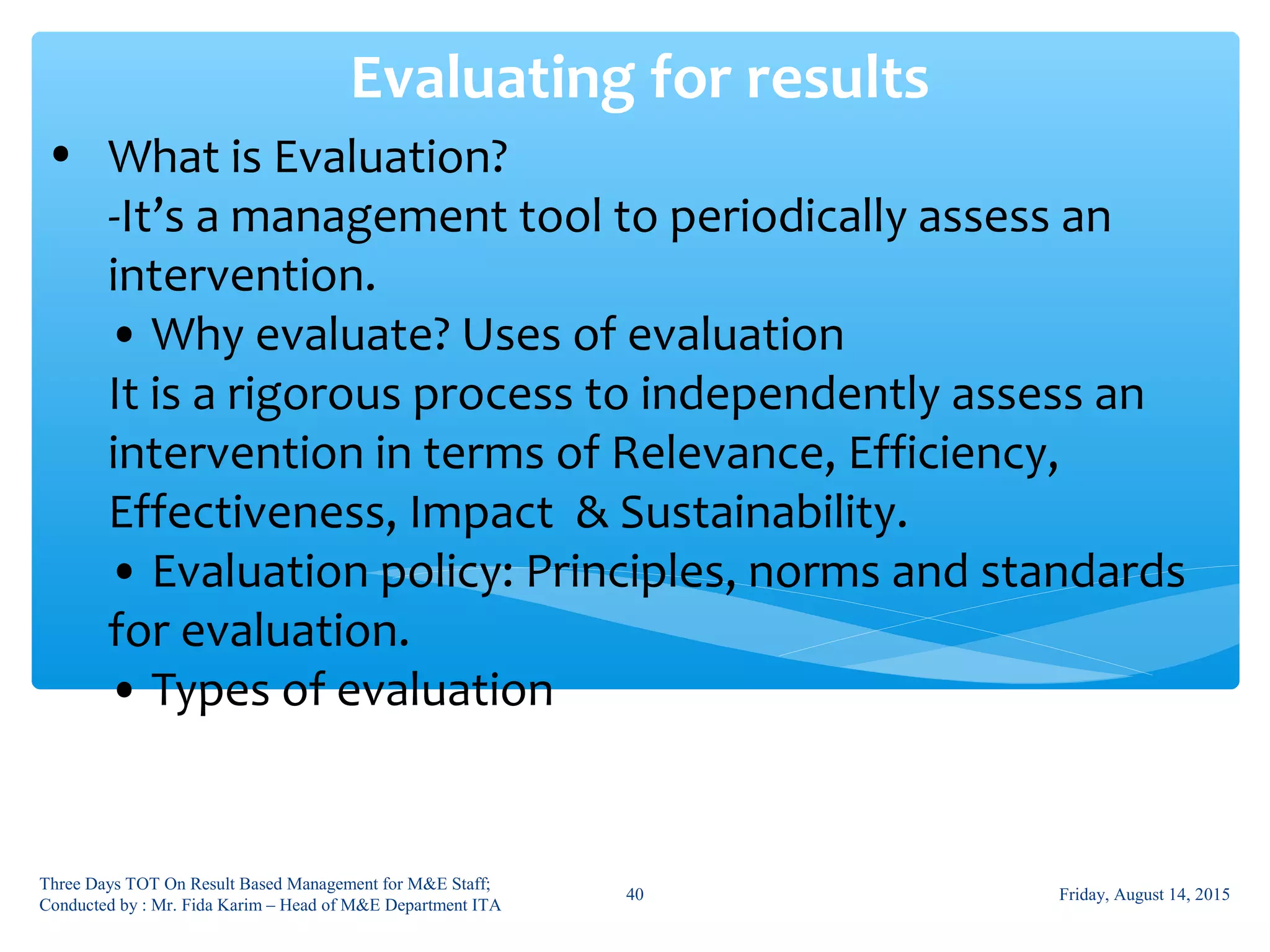 Presentation Training on Result Based Management (RBM) for M&E Staff | PPT
