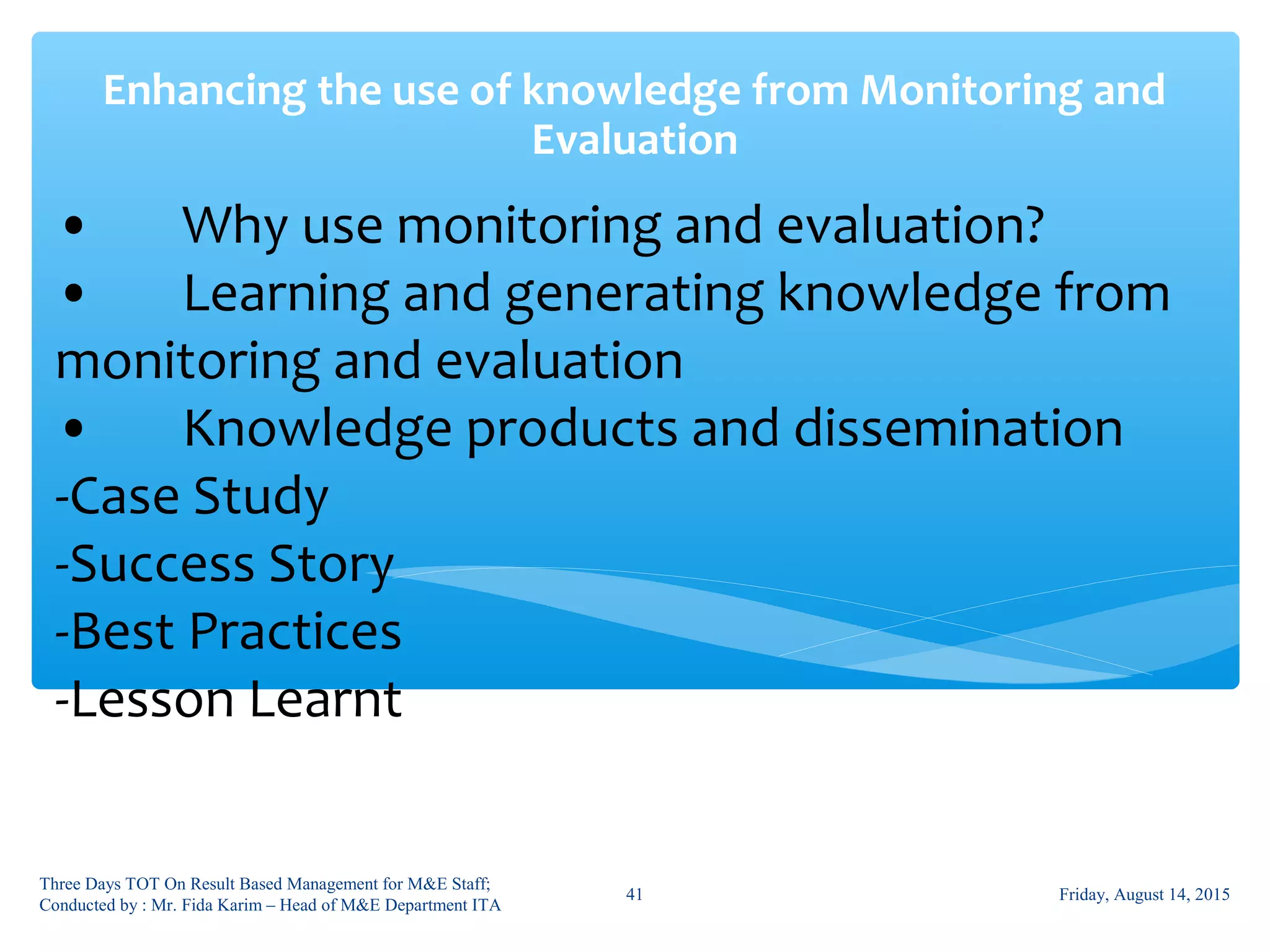 Presentation Training on Result Based Management (RBM) for M&E Staff | PPT