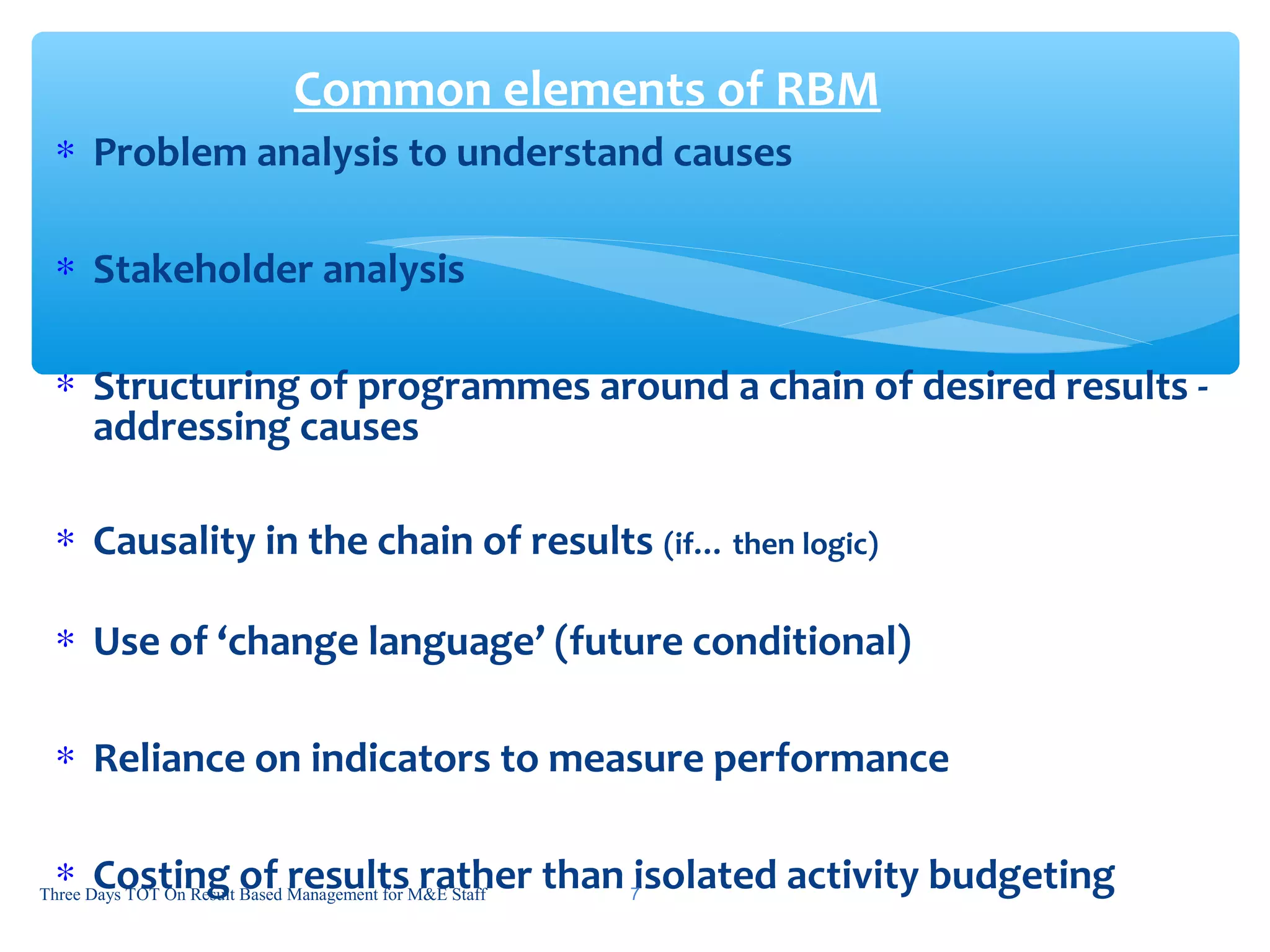 Presentation Training on Result Based Management (RBM) for M&E Staff | PPT