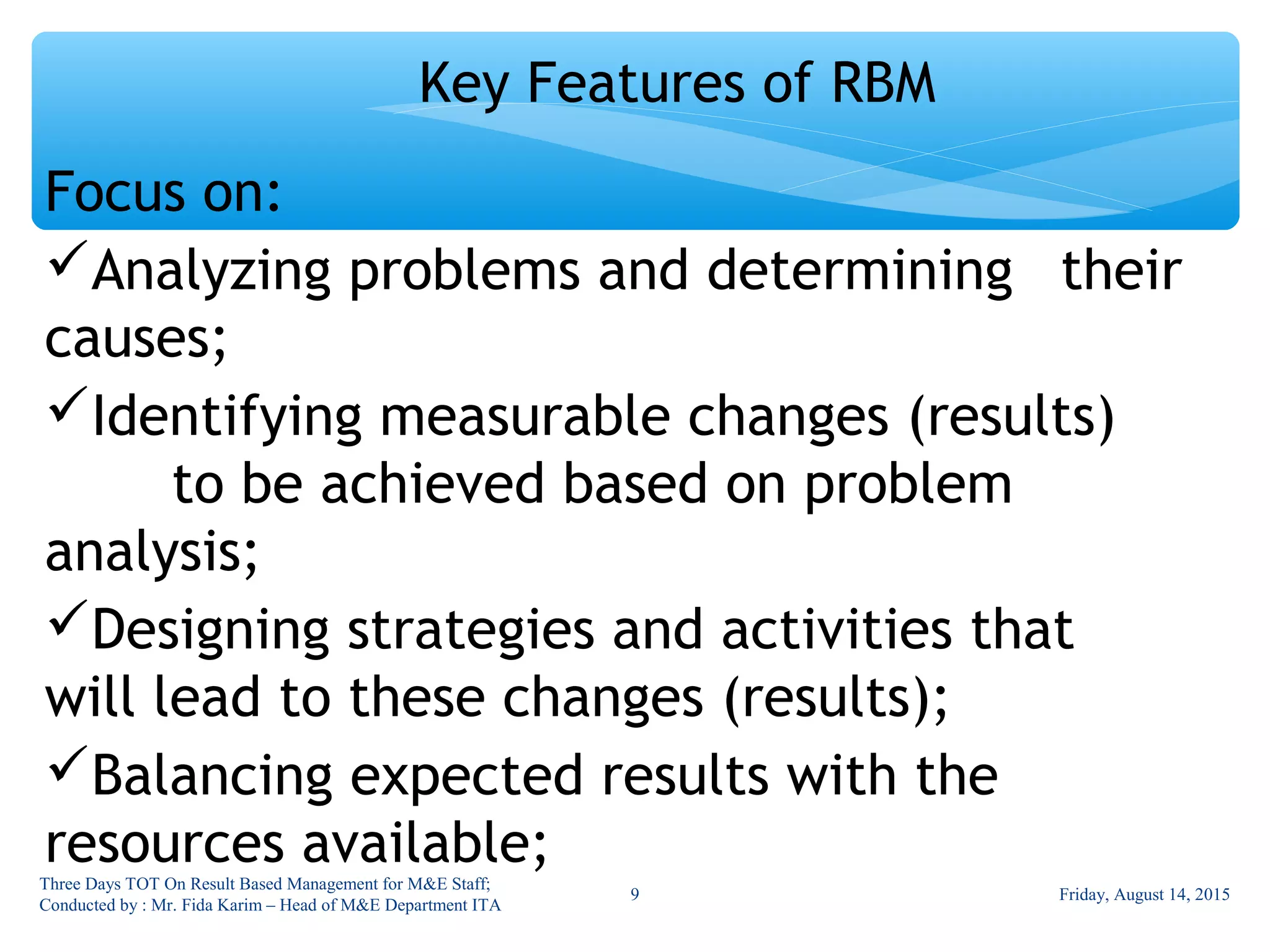 Presentation Training on Result Based Management (RBM) for M&E Staff | PPT