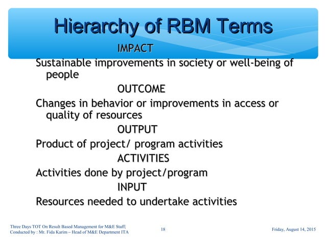 Presentation Training on Result Based Management (RBM) for M&E Staff | PPT