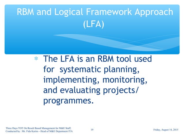 Presentation Training on Result Based Management (RBM) for M&E Staff | PPT