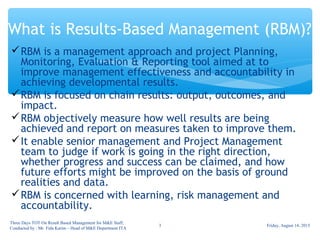Presentation Training on Result Based Management (RBM) for M&E Staff | PPT