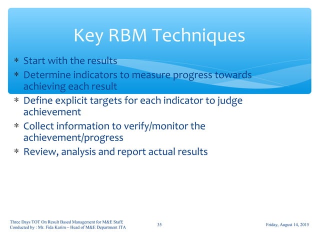 Presentation Training on Result Based Management (RBM) for M&E Staff | PPT