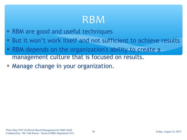 Presentation Training on Result Based Management (RBM) for M&E Staff | PPT