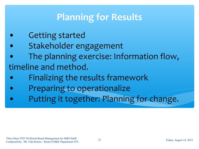 Presentation Training on Result Based Management (RBM) for M&E Staff | PPT