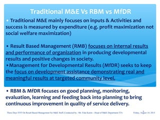 Presentation Training on Result Based Management (RBM) for M&E Staff | PPT