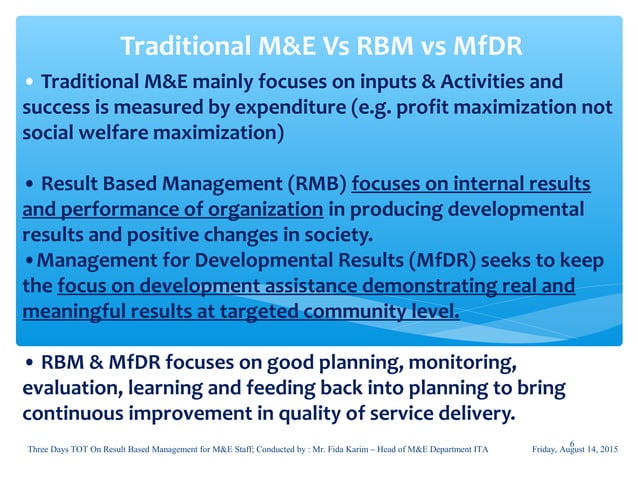 Presentation Training on Result Based Management (RBM) for M&E Staff | PPT