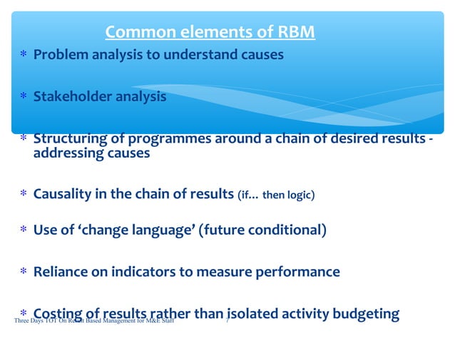 Presentation Training on Result Based Management (RBM) for M&E Staff | PPT