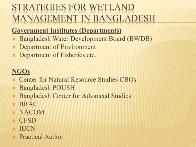 STATUS AND STRATEGIES FOR WETLAND MANAGMENT IN BANGLADESH | PPT