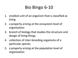 Presentation01 - Hierarchy Of Biological Organization | PPT