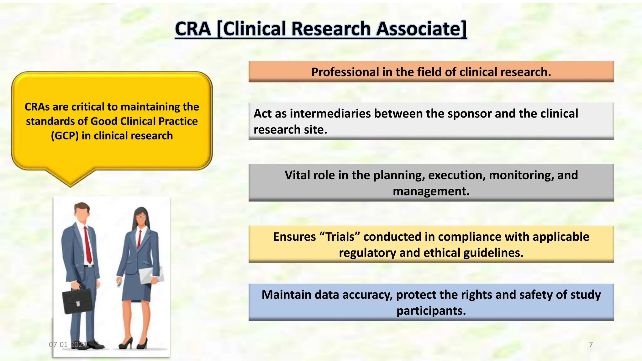 Presentation 01 Responsibilities of sponsor and CRA in clinical research (MRA 13).pptx