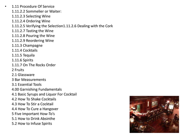 BAR MANAGEMENT AND OPERATIONS | PPTX | Bars & Restaurants | Attractions