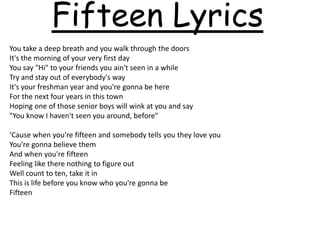 Fifteen- Taylor Swift | PPT