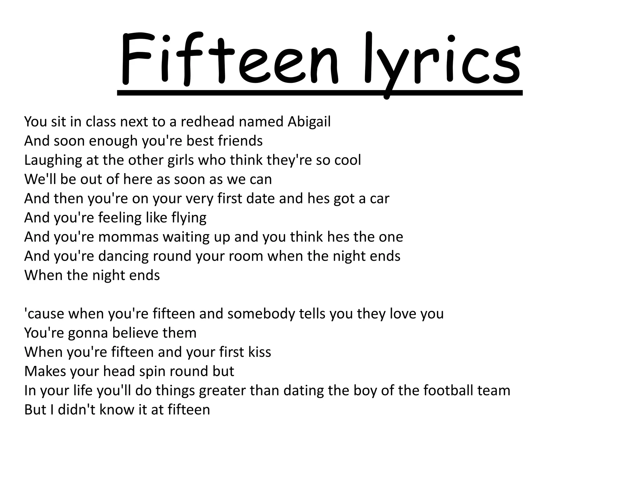 taylor swift- fifteen | PPTX