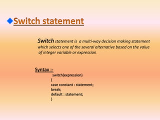 operators and control statements in c language | PPTX | Programming Languages | Computing