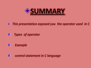 operators and control statements in c language | PPTX