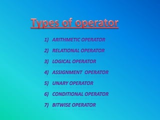 operators and control statements in c language | PPTX
