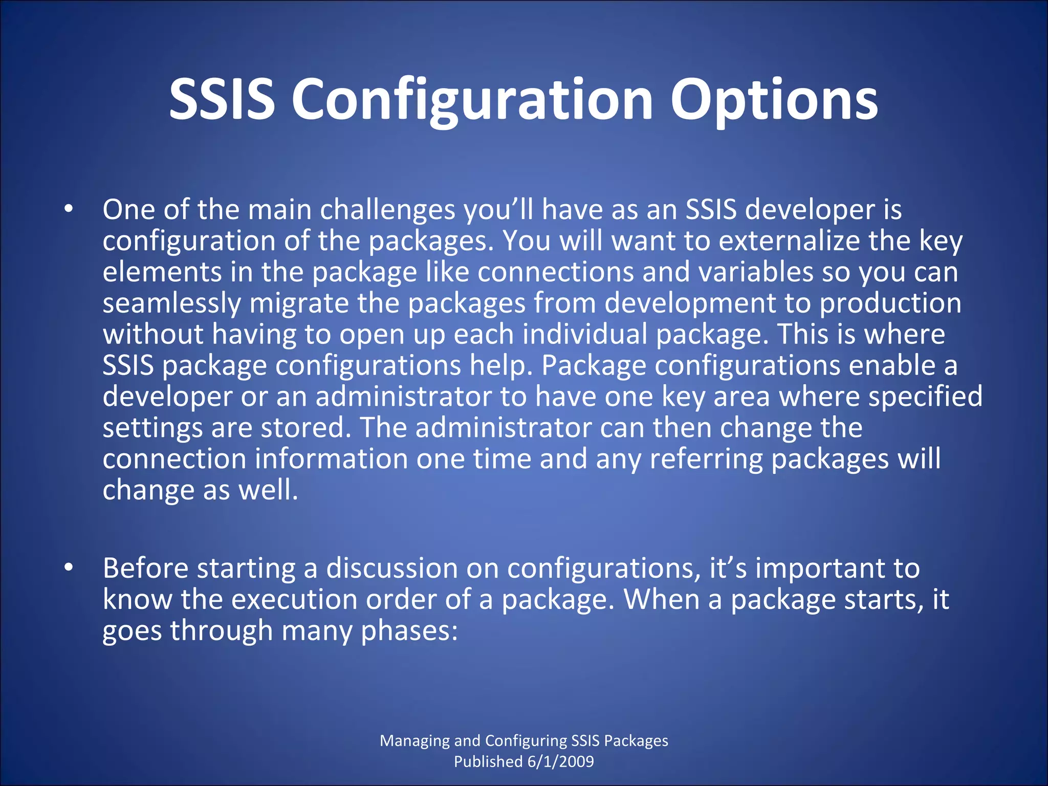 Managing and Configuring SSIS Packages | PPT | Databases | Computer Software and Applications